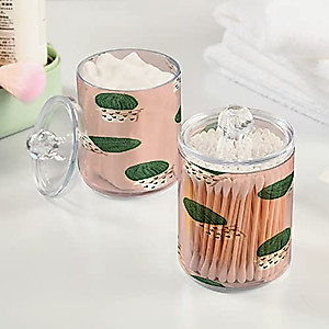Kigai Pink CactusQtip Dispenser Apothecary Jars Bathroom, 2 Pack of 14 oz - Qtip Holder Storage Canister Clear Plastic Acrylic Jar for Cotton Ball, Cotton Swab, Cotton Round Pads, Floss