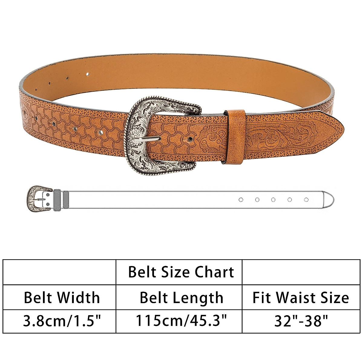 YCMI Women Western-Belts Vintage Leather Western Buckle Cowgirl Waist Belt for Jeans Pants Dresses (Fit for 29"-39")