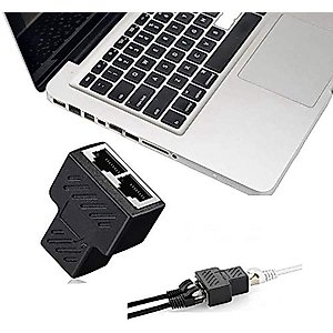 RJ45 Splitter Adapter, Minriu 1 to 2 Port USB to RJ45 Socket Adapter Interface Ethernet Adapter 8P8C Extender Plug LAN Network Connector for Cat5, Cat5e, Cat6, Cat7, Black 1