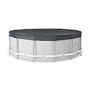 Bestway Flowclear PVC Round 14 Foot Pool Cover for Above Ground Frame Pools with Drain Holes and Secure Tie-Down Ropes, Black (Cover Only)