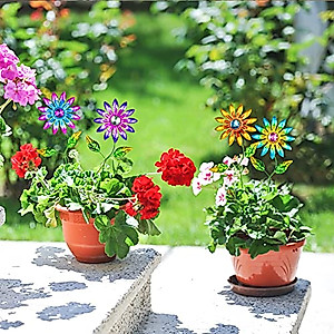 Venniy 4 Pcs Metal Flower Garden Stakes, 16.3inch Outdoor Garden Decor Metal Flower Stick for Patio, Lawn, Yard, Pathway