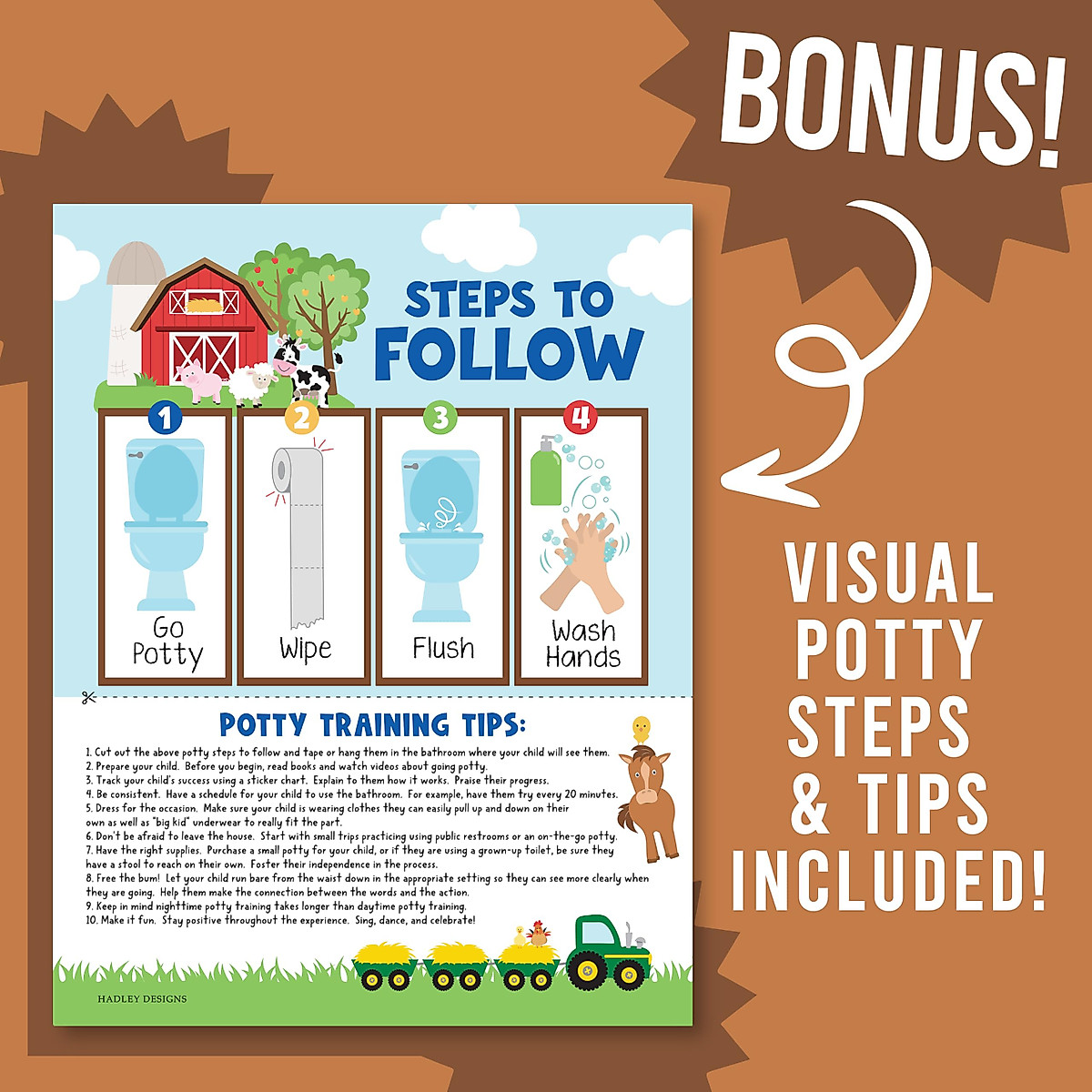 Hadley Designs Farm Animals Sticker Chart for Kids Potty Training Chart for Toddlers Boys - Potty Training Sticker Chart for Girls Potty, Potty Chart for Boys with Stickers