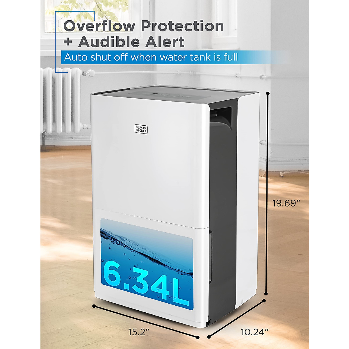 BLACK+DECKER 3000 Sq. Ft. Dehumidifier for Large Spaces and Basements, Energy Star Certified, BD30MWSA, White