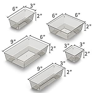 Kzemtcuo 16 Pcs Drawer Organizer Set 5-Size Non-Slip Bathroom Drawer Tray Dividers Versatile Storage Bins Plastic Organizers Divider Container For Dresser Makeup Kitchen Junk Drawer Organizer