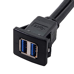 xiwai 1m Waterproof Dual USB 3.0 Extension Latch Mount Car AUX Cable for Dashboard Panel