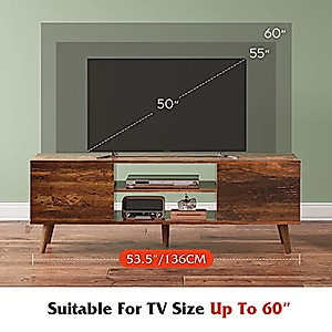 WLIVE TV Stand for 55 60 inch TV, Mid Century Modern TV Console, Entertainment Center with Storage for Living Room, Retro Brown