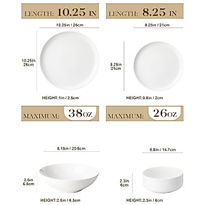 MALACASA Plates and Bowls Sets, 24 Pieces Modern Porcelain Dinnerware Set for 6 Ceramic Dishware Dishes White Kitchen Dinner Dining Ware Set Microwave and Dishwasher Safe, Series LUNA