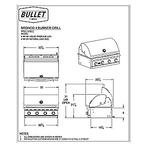 Bullet by Bull Outdoor Products 48109 Bronco Bullet by Bull 4 Burner Grill Natural Gas, Stainless Steel