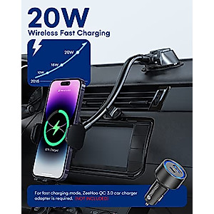 Wireless Car Charger, ZEEHOO 20W Fast Charging Auto-Clamping Car Mount, Dash Windshield Air Vent Wireless Car Phone Charger Holder for iPhone 14 13 12 11, Samsung S23 Ultra, LG, Pixel, etc