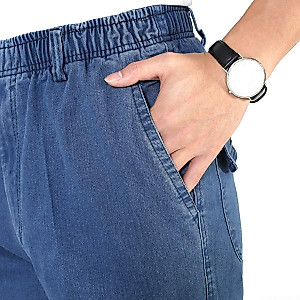 IDEALSANXUN Mens Elastic Waist Jeans Light Blue Jeans Relaxed Fit Stretch Jeans(Light Blue, 36x32)