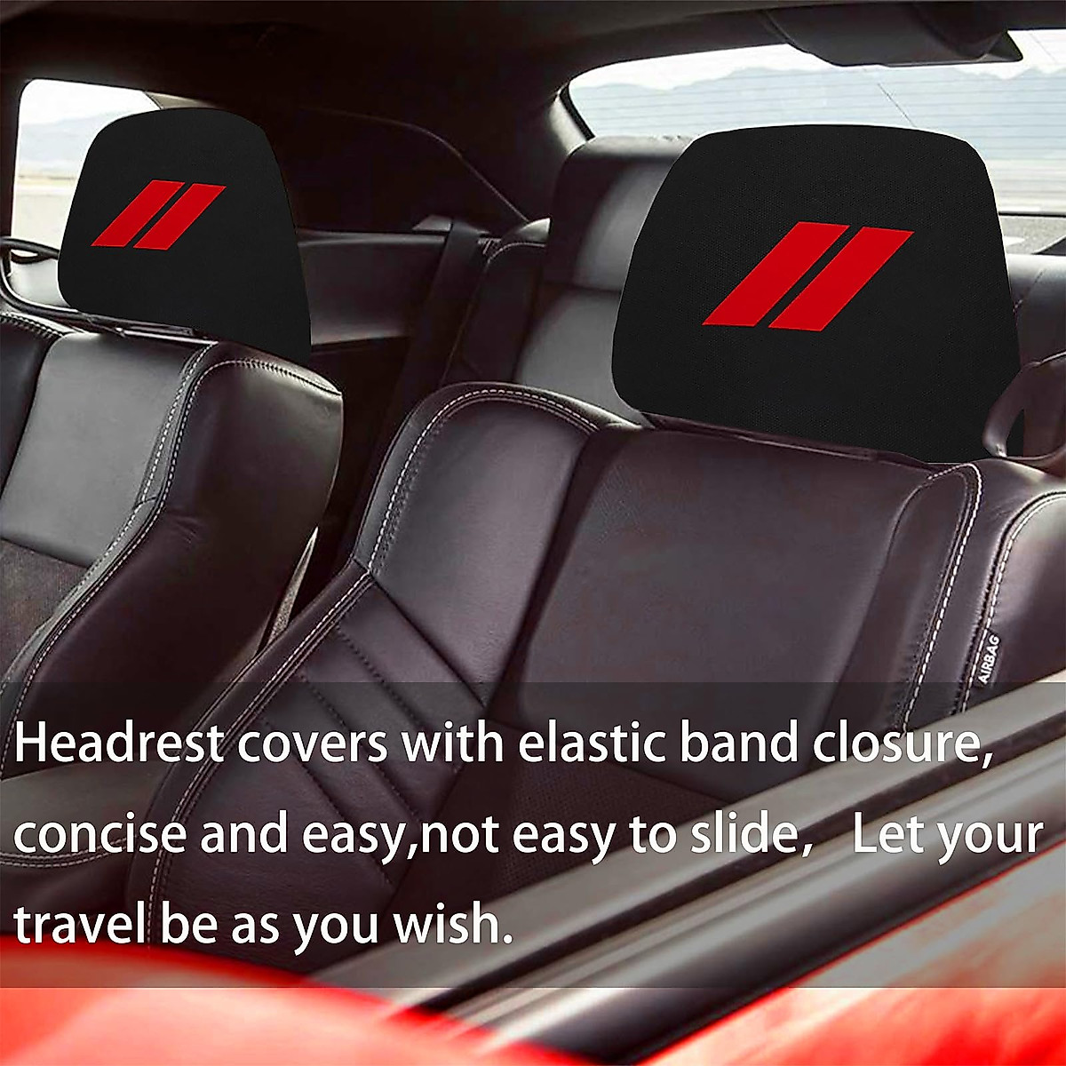 YOSRTER Headrest Covers for Dodge Charger Challenger Durango Accessories Soft Black Fabric Head Rest Cover Universal Fit to All Car/Truck Models 2 Pack（Red Trim）