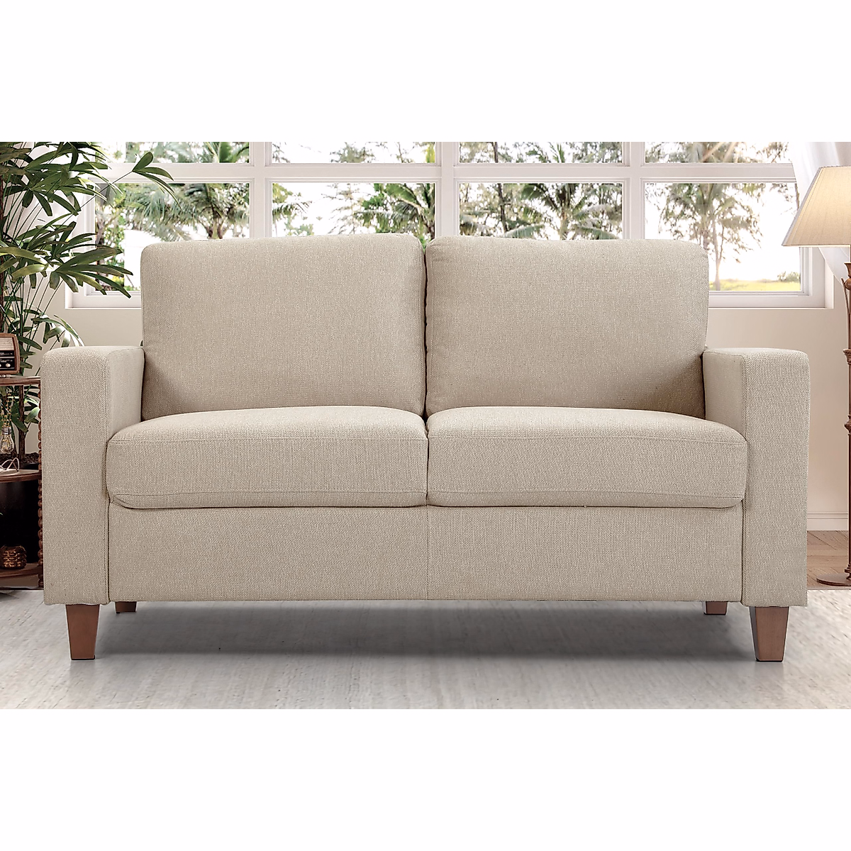 US Pride Furniture Mid Century Modern Loveseat with Reversible Back Pillows, 2 Seater Sofa Couch for Small Spaces, Living Rooms, Apartments, and Condos, 55.5" Wide, Beige