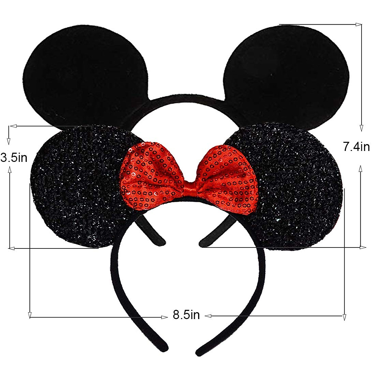 FANYITY Mouse Ears, 2 Pcs Mice Ear Costume Headbands Hair Band for Christmas Party (Red&Black)