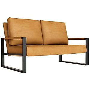 DKLGG Mid-Century Loveseats Sofa Couch, Solid Leathaire Loveseat Sofa, Upholstered Faux Leathaire Couch 2-Seat Metal Armchair, Lounge Accent Chair for Living Room, Small Space, Studio, Apartment