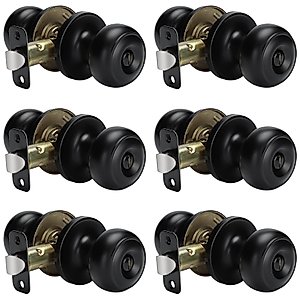 goldenwarm Black Door Knobs Interior, Matte Black Keyless Privacy Door Knob, Black Bedroom Door Knobs, Black Door Knobs Interior Bulk, Indoor Bathroom Door Knob(6 Pack, Matte Black)
