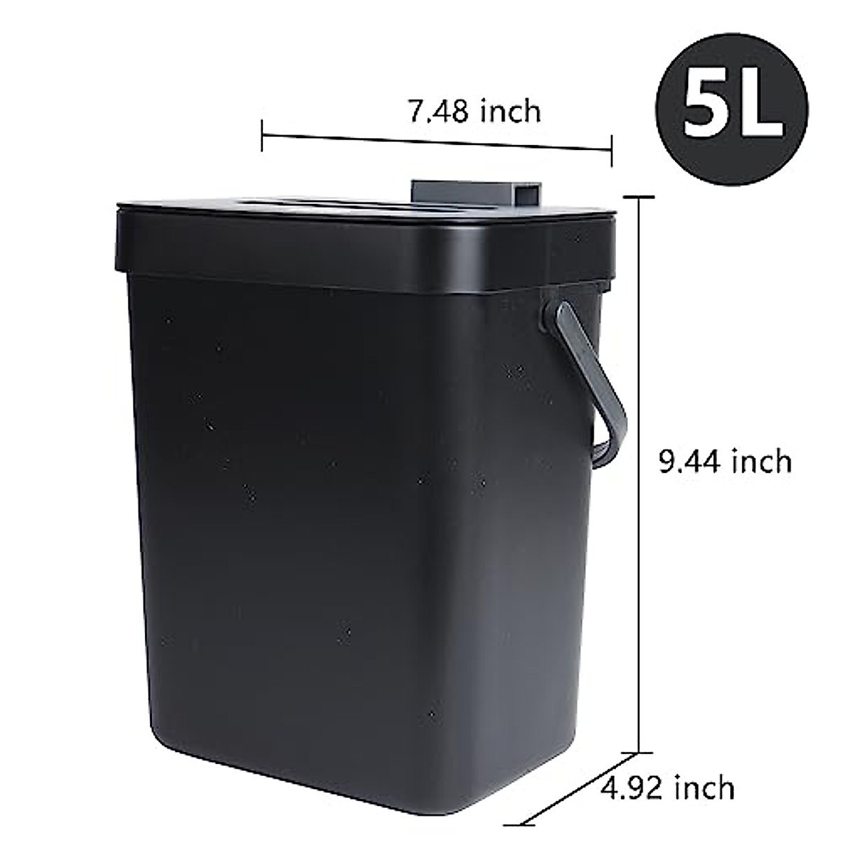 VIGIND Hanging Small Trash Can with Lid Under Sink for Kitchen, 5 L/ 1.3 Gallons Plastic Waste Basket,Food Waste Bin,Kitchen Compost Bin for Counter Top,Bathroom/Office (Black)