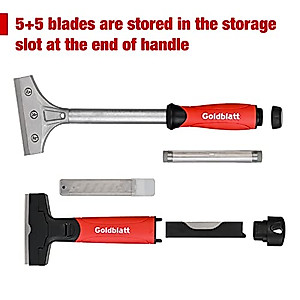 Goldblatt 2 Pieces Glass Scraper Set ​with 20-piece Blades - 4 Inch Industrial Floor Scraper Tool with Long-Handle, Heavy Duty Razor Holder for Cleaning Caulk, Paint, Glue on Glass, Tiles, Walls