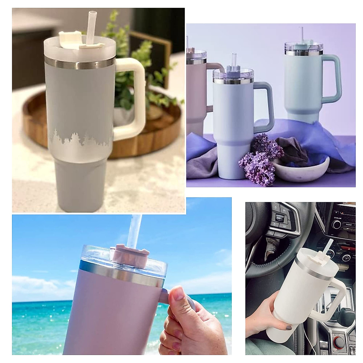 6 Pack Reusable Straws Plastic Straws with Cleaning Brush Compatible with Stanley 20&30 oz Stanley Cup Stanley Water Jug,Replacement Straws for Stanley Adventure Travel Tumbler