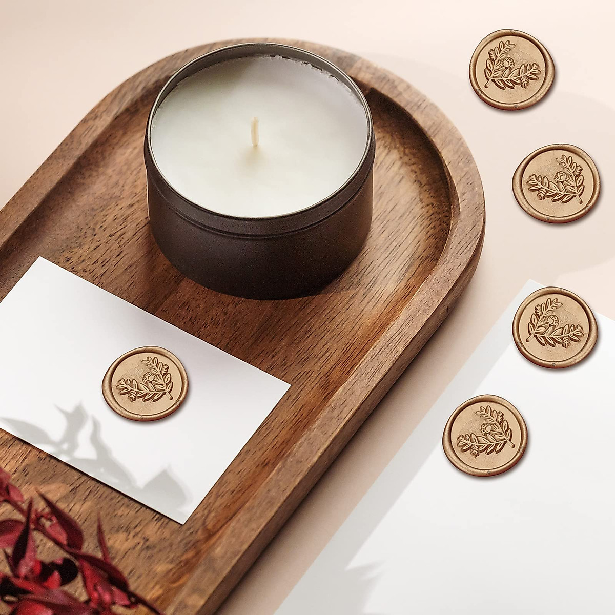 50 Pcs Gold Wax Seal Stickers, Gold Adhesive Envelope Sealing Stickers Decoration for Christmas Gift, Wedding Invitaion, Birthday Party (Eucalyptus Style)