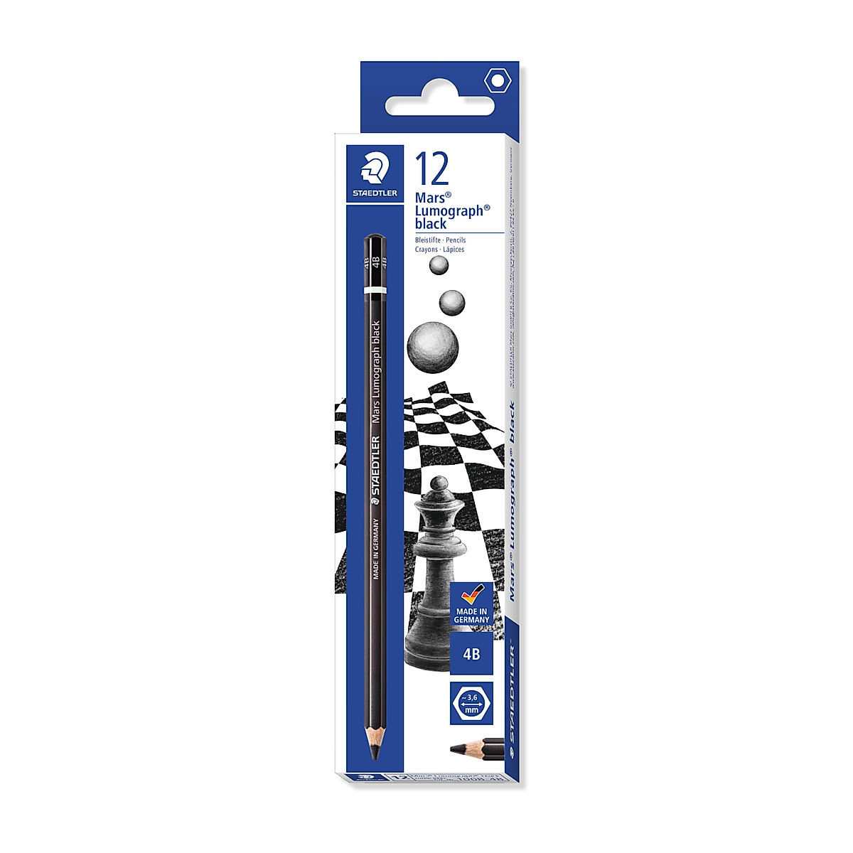 Staedtler Mars Lumograph Black Art Pencils, Presharpened #4B Artist Pencils, Box of 12, 100B-4B