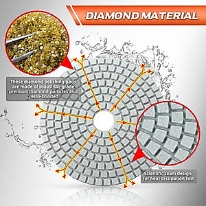 AMZKONIG 20 Pack 4 Inch Diamond Polishing Pads with 5/8’’-11 Backer Pad, 18PCS Wet/Dry Polish Pad Kit for Drill Grinder Polisher, 30-10000 Grit Polishing Pad for Granite Marble Concrete Stone Quartz