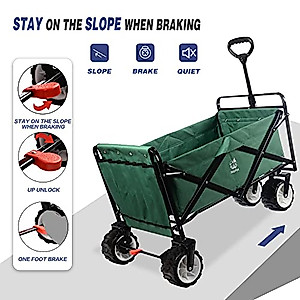 Collapsible Heavy Duty Beach Wagon Cart Outdoor Folding Utility Camping Garden Beach Cart with Universal Wheels Adjustable Handle Shopping (Green)