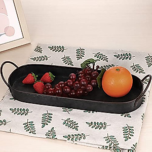 Hipiwe Industrial Style Metal Iron Tray Galvanized Serving Tray for Coffee Table, Home Decorative Centerpiece Tray Rustic Breakfast Serving Tray with Handles (Oval)