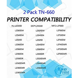 EASYPRINT (Double Black Combo) Compatible Toner Cartridge TN-660 TN660 TN630 TN-630 Used for Brother HL-L2340DW L2380DW L2340DWR DCP-L2500D L2540DNR L2560DW MFC-L2720DW L2700DW L2740DW Printer