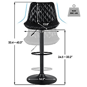 Waleaf Bar Stools Set of 2,Counter Heigh Faux Leather Adjustable Bar Stools with Back,Modern Swivel Armless Bar Chair for Kitchen Island,Dining Stools with 350 LBS Capacity. (Black)