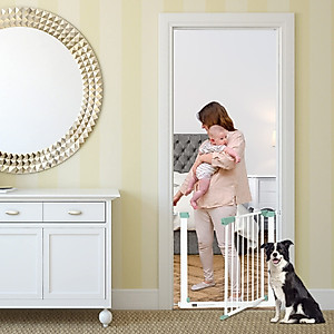 INFANS Baby Gate, 27.5"-47" Extra Wide Safety Banister Fence for Doorway Stairs House, Pressure Mounted Walk Through Gate for Child, Kids, Pets, Auto Close, Easy Install No Drilling