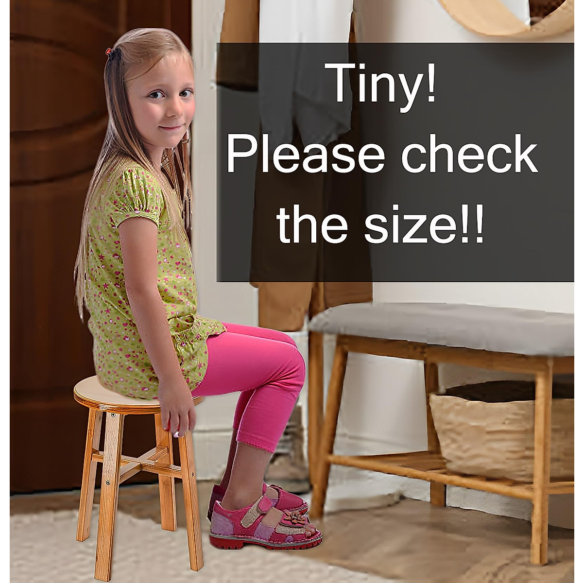 Yesland Little Wood Stool - 9.5 Inch Round Bamboo Shower Seat Stool Milking Stool - Anti Slip Small Short Stool for Adults, Shoe Changing, Home, Bathroom, Bedside (Natural)