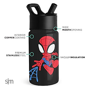 Simple Modern Spiderman Kids Water Bottle with Straw Lid | Marvel Insulated Stainless Steel Reusable Tumbler Gifts for School, Toddlers, Boys | Summit Collection | 14oz, Spidey Kid