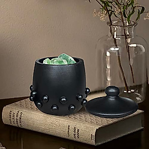 dwellington Decorative Dotted Wood Embossed Canister Small Beaded Storage Wooden Jar with Lids (Black)