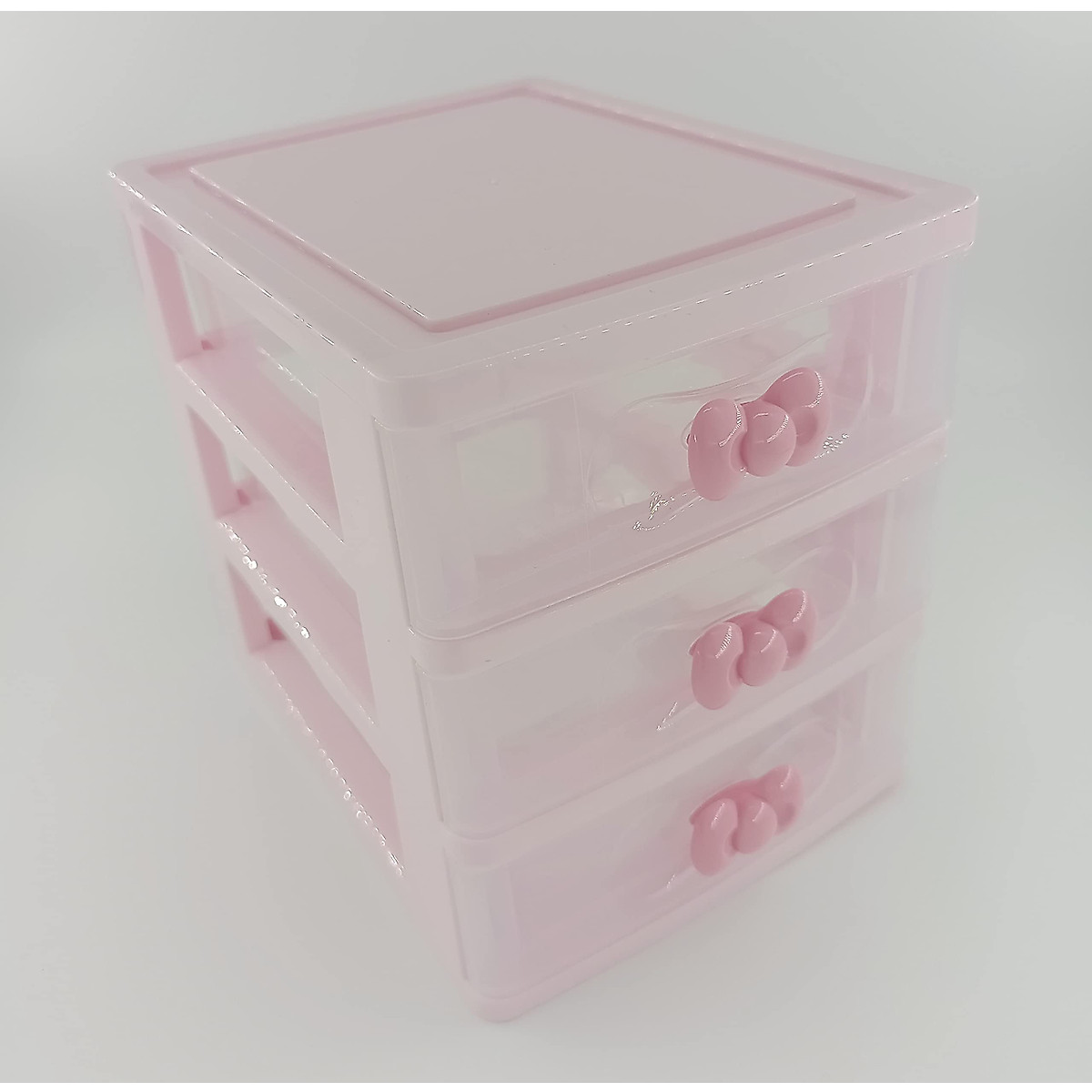 Lovely Pink Receiving Storage Cabinets Box With Multi-layers And Pink Bowknot Handle (Three layers (7.06 x 5.22 x 6.09 inches))