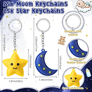 Remuuly 50 Sets Over the Moon Party Gifts Baby Shower Favor for Guests 25 Moon Keychain 25 Star Keychain 50 Thank You Cards 50 Thank You Pens and Organza Bags Baby Shower for Guests Gender Reveal