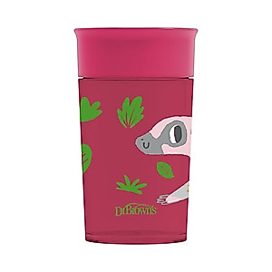 Dr. Brown's Milestones Cheers 360 Cup Spoutless Transition Cup, Travel Friendly & Leak-Free Sippy Cup, Pink Leopard – Red Lemur, 10 oz/300 mL, 2 count (1 pack)