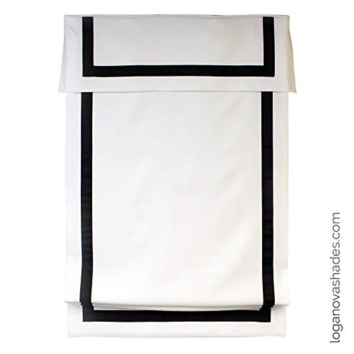LOGANOVA Faux Linen Roman Shades With Valance For Large & Small Windows, and French Doors. Custom Made. Optional Blackout Lining Blocks 99.9% Of Light. Cordless Motorized Or Chain Mechanism.