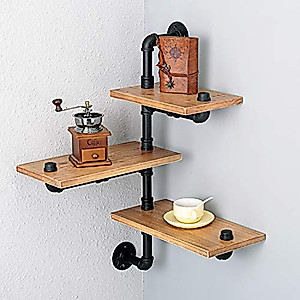 Weven Industrial Pipe Corner Shelves Wall Mount Bookshelf, 3-Tiers Metal&Wood shelves,DIY Storage Shelving Rustic Floating Shelves,Home Decory shelves