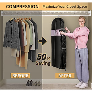 MISSLO 10" Gusseted Garment Bags for Hanging Clothes Compression 43" Suit Bags for Closet Storage Space Saver Clothes Bags for Travel Suit Cover Bags, 3 Packs