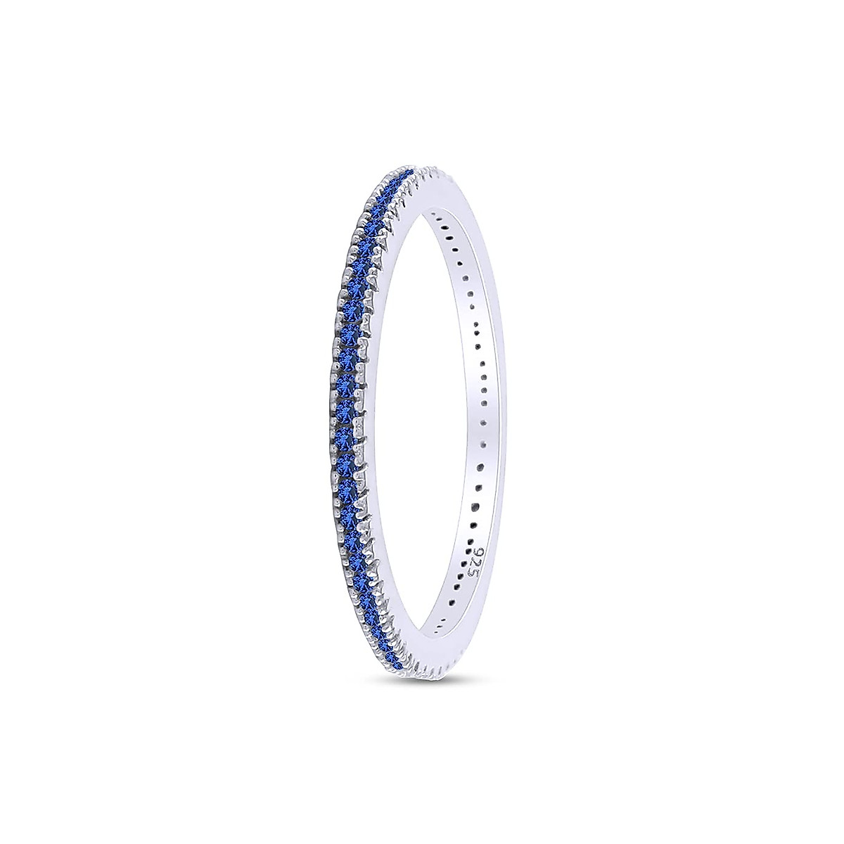 Jewel Zone US Simulated Blue Sapphire Eternity Stackable Wedding Ring in 14k White Gold Over Sterling Silver (1/5 Ct)