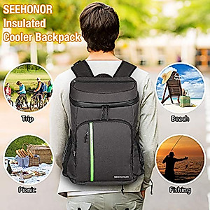SEEHONOR Insulated Cooler Backpack Leakproof Soft Cooler Bag Lightweight Backpack with Cooler for Lunch Picnic Hiking Camping Beach Park Day Trips