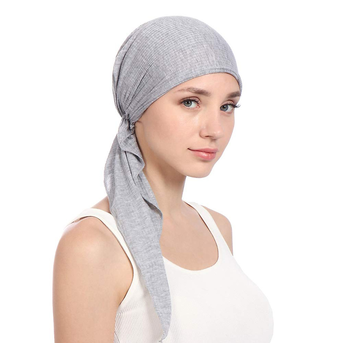 Pre Tied Head Scarves 3 Packed Slip On Beanies Chemo Covers Cap for Women (D2-Long Strap-3 Packed)