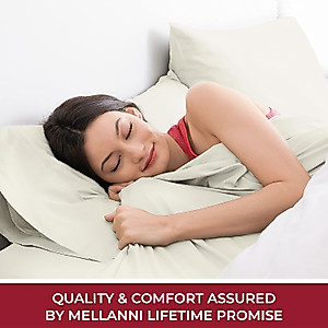 Mellanni 400 Thread Count Cotton Sateen Sheets Set - 4 Piece White Bed Sheets Set - Fits Mattresses up to 16" Deep - Cooling Sheets for Hot Sleepers (Full, Ivory)