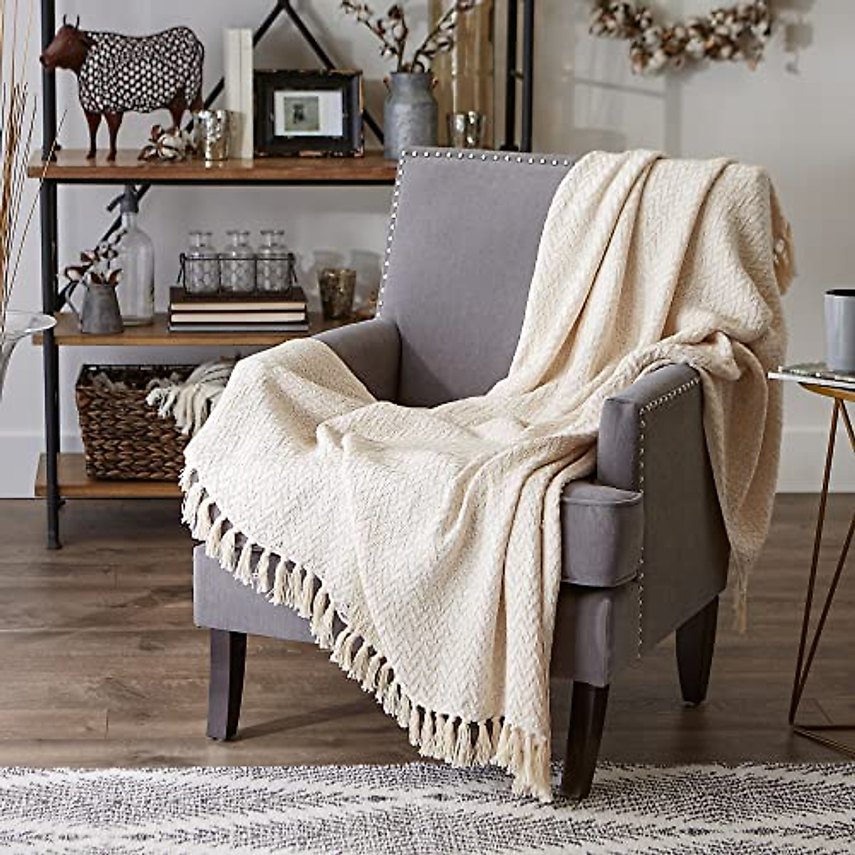 DII Zig Zag Throw Collection Modern Woven Cotton, 50x60, Natural