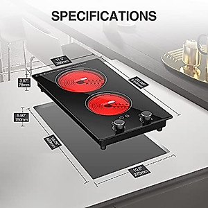 VBGK Electric Cooktop,110V Electric Stove Top with Knob Control, 9 Power Levels, Kids Lock & Timer, Hot Surface Indicator, Overheat Protection,12 Inch Built-in Radiant Double induction cooktop