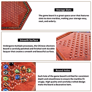 AMEROUS 13.6 inches Wooden Chinese Checkers Board Game Set with 60 Colorful Glass Marbles, Classic Strategy Game for Kids, Adults, Whole Family Play (Up to Six Players)