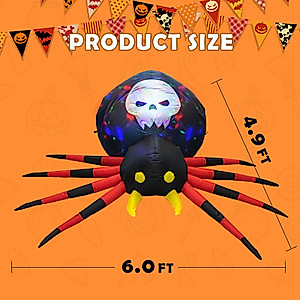 Giant 6.0 FT Halloween Inflatable Red Spider with Swirling and Magic Lights, Outdoor Yard Garden Decorations Clearance for Holiday/Party, Blow Up Decor with Built-in Lighting (6.0FT)