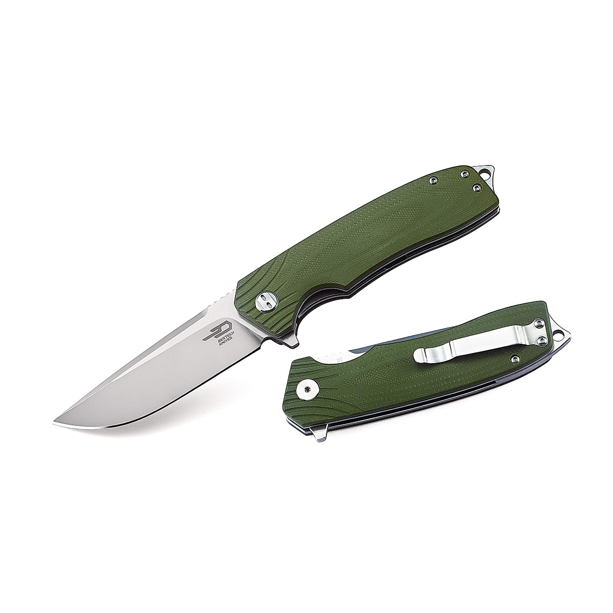 Bestech Knife BG01B Folder 3.5 in Plain Edge Blade G10 Handle Hunting-Folding-Knives, Green