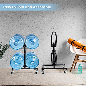 ZOMICE 5 Gallon Water Jug Holder with Wheels,5 Gal Water Jug Storage Rack for 4 Bottles,2-Tier Foldable Water Cooler Jug Stand for 5 Gallon Water Bottle Dispenser