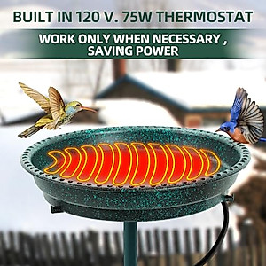Heated Bird Bath for Outdoors for Winter, 75W Bird Bath Water Heater Bird Bath Deicer,Deep Bowl Thermostatic Control Weather Resistance Stylish Design with Planter Pedestal for All Seasons(Green)